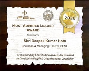 Deepak Hota BEML CMD gets Most Admired Leader Award 2020 | Indian ...