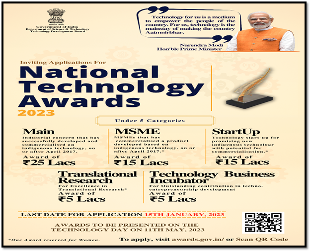 TDB-DST | Invites application for the prestigious National Technology ...